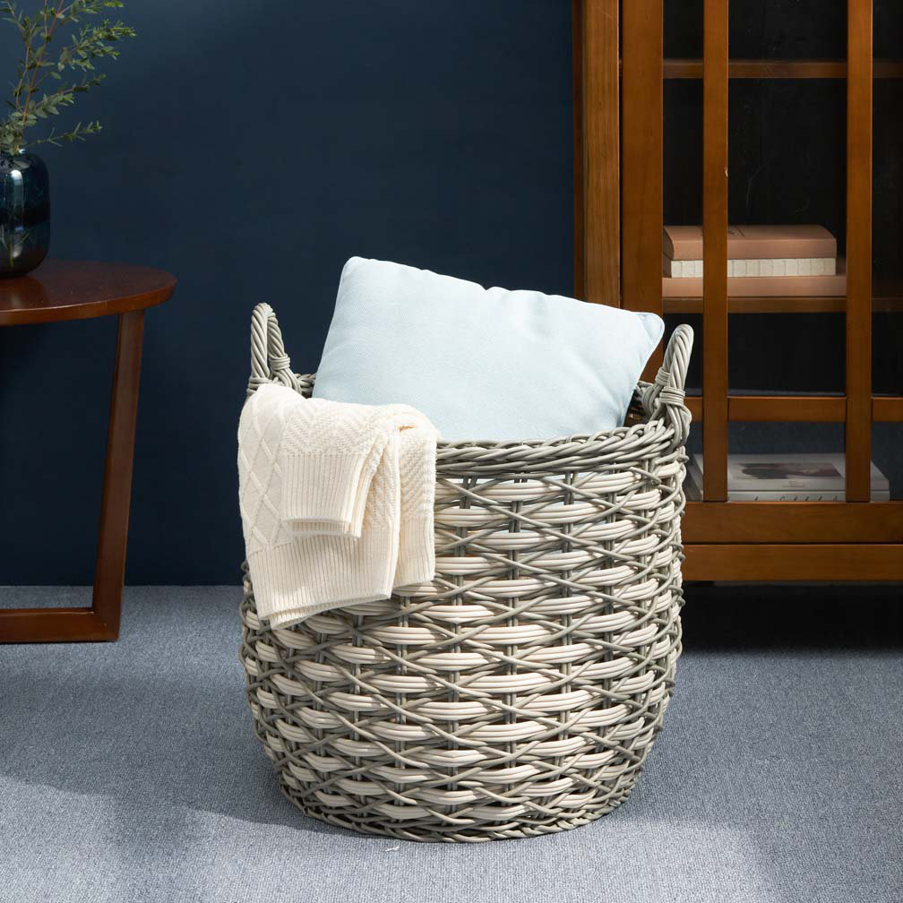 Bay Isle Home™ Round Resin Woven Wicker Multi-Use Storage Basket with Handles | Wayfair